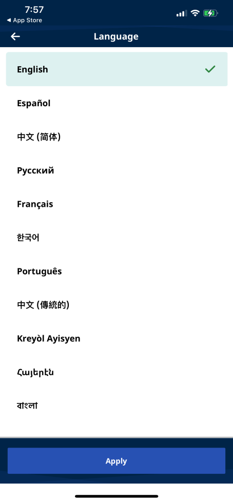 How do I change the language in the HHAeXchange+ mobile app?